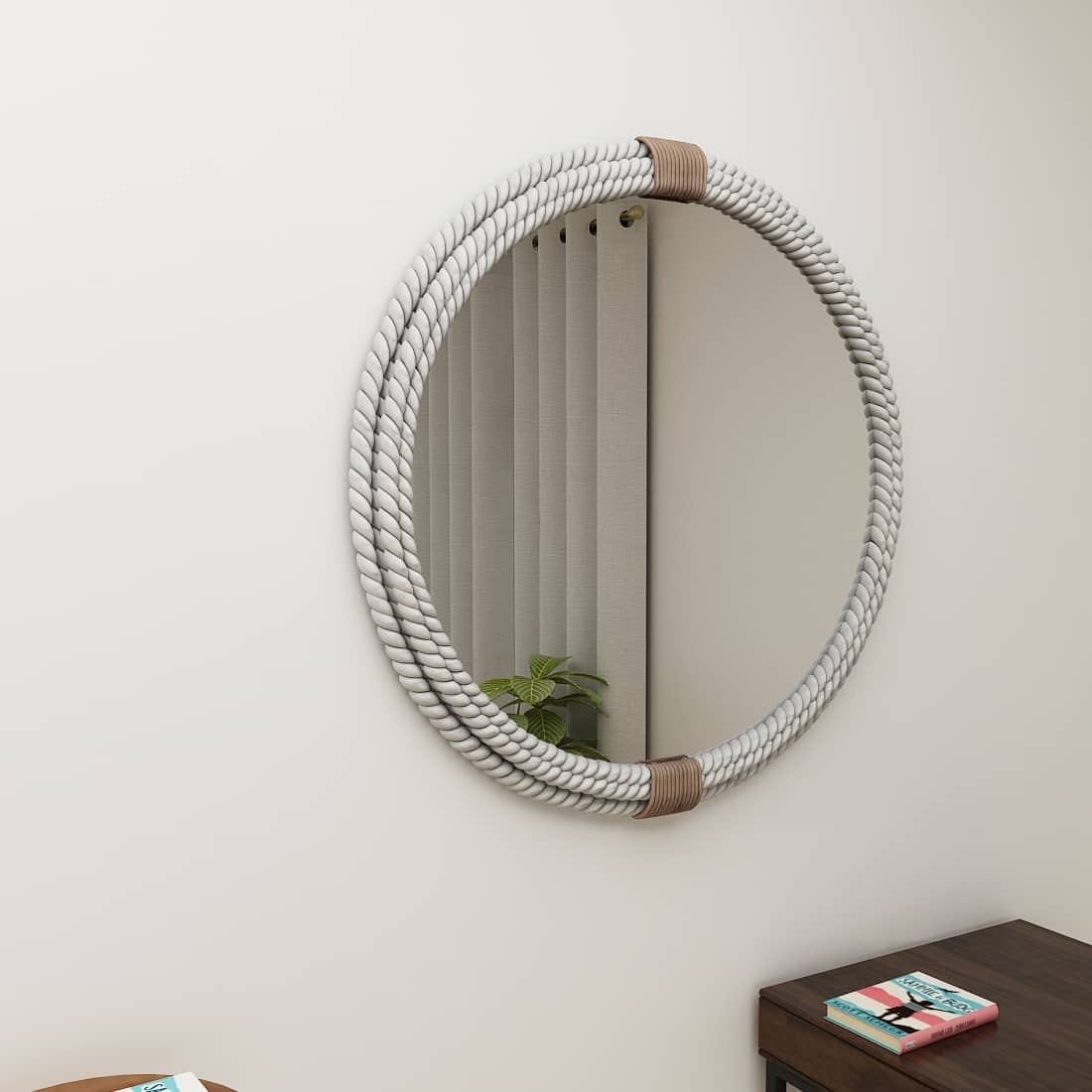 Round Shape hanging wall mirror with rope frame – Mohh