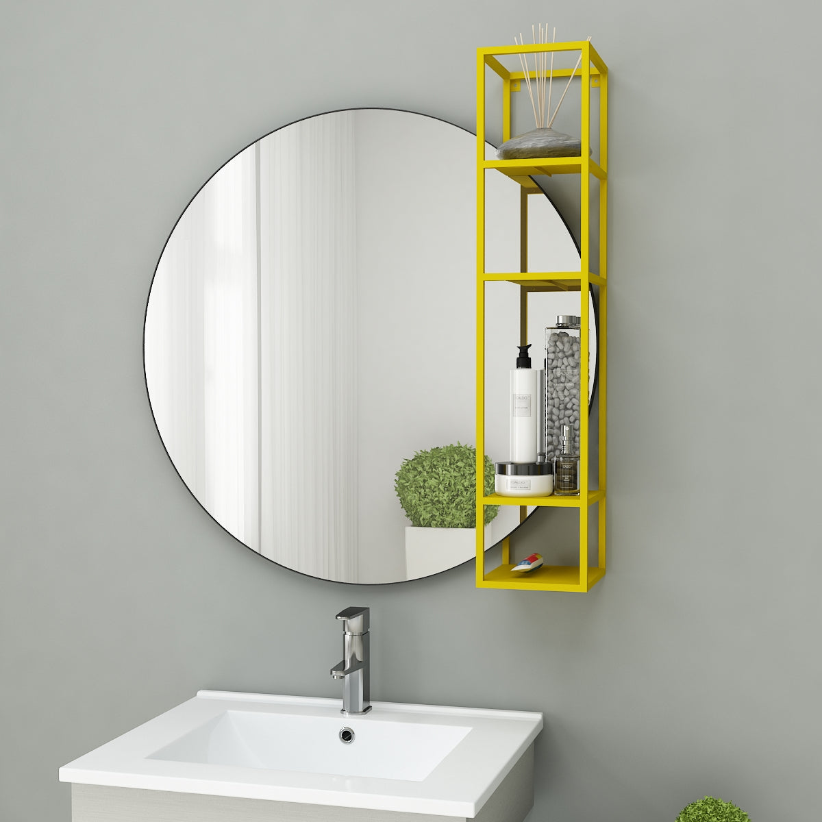 Round shape Wall mirror with Shelf/Storage | Online India – Mohh